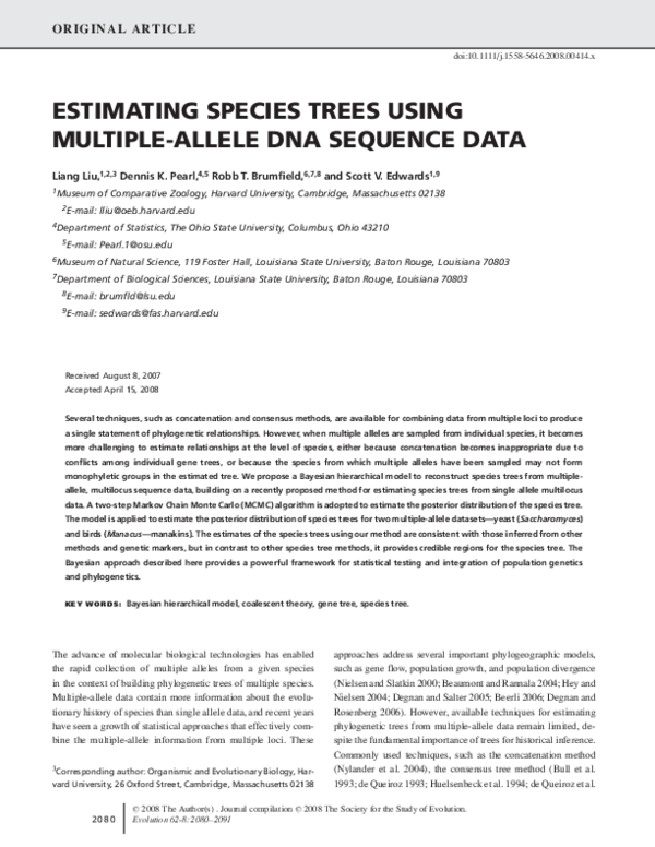 (PDF) ESTIMATING SPECIES TREES USING MULTIPLE-ALLELE DNA SEQUENCE DATA