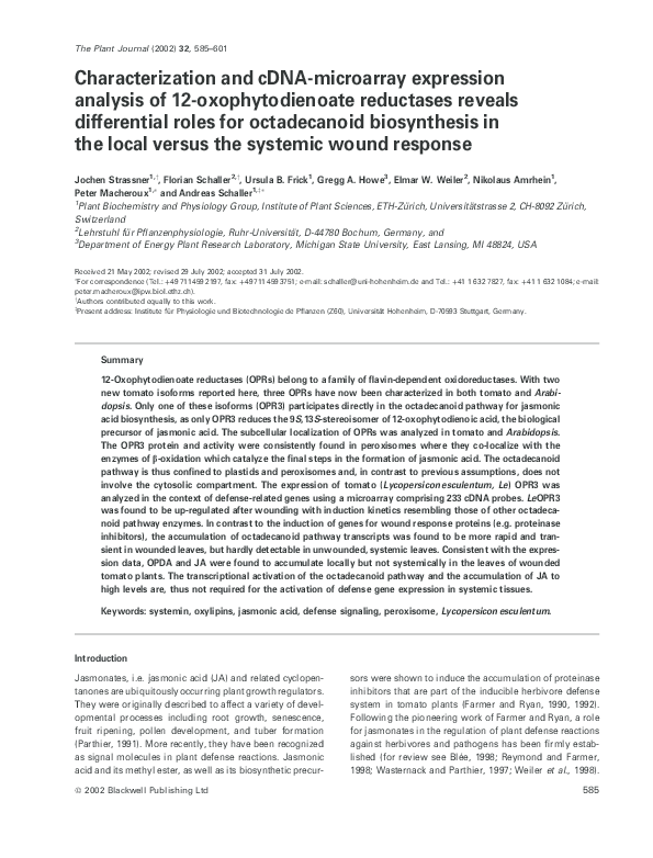 (PDF) Molecular cloning and expression analysis of 12-oxophytodienoate reductase cDNA by ...