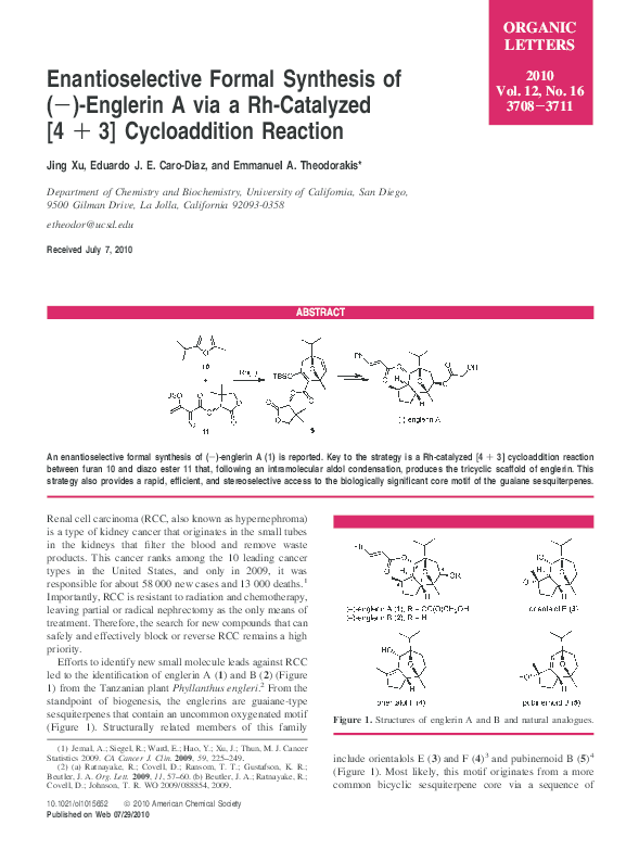 (PDF) Enantioselective Formal Synthesis of (−)-Englerin A via a Rh-Catalyzed [4 + 3 ...