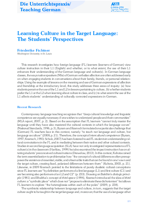 (PDF) Learning Culture in the Target Language: The Students' Perspectives