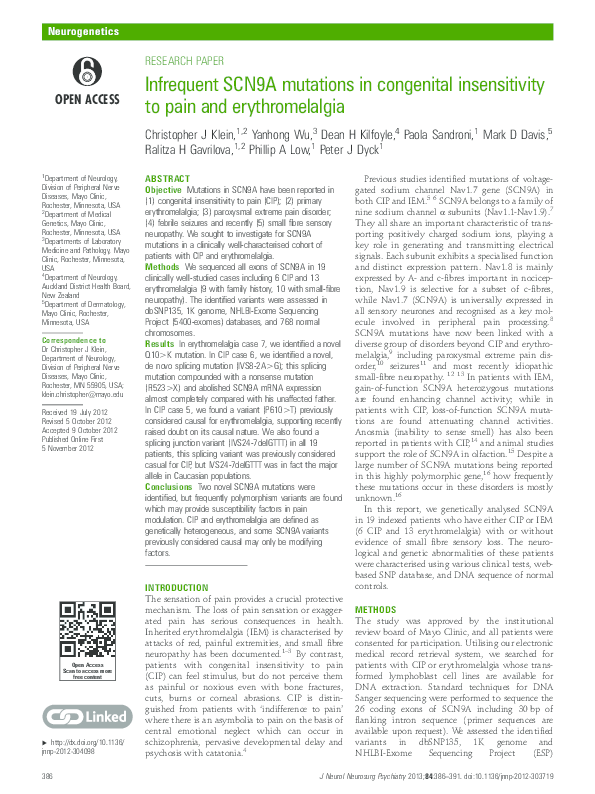 (PDF) Infrequent SCN9A mutations in congenital insensitivity to pain ...