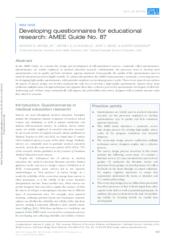 (PDF) Developing questionnaires for educational research: AMEE Guide No. 87