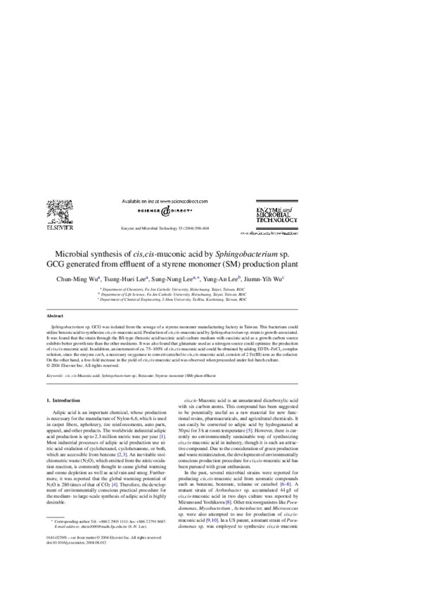 (PDF) Microbial synthesis of cis,cis-muconic acid by Sphingobacterium ...