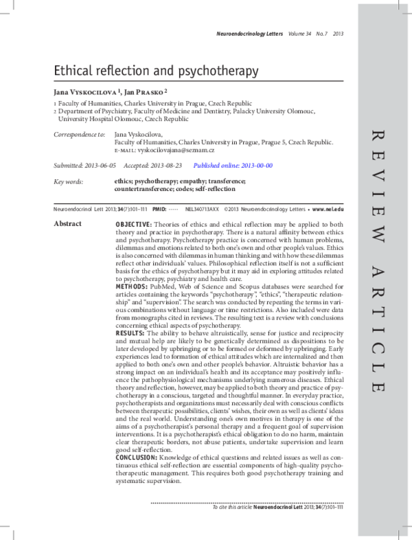 (PDF) Ethical reflection and psychotherapy