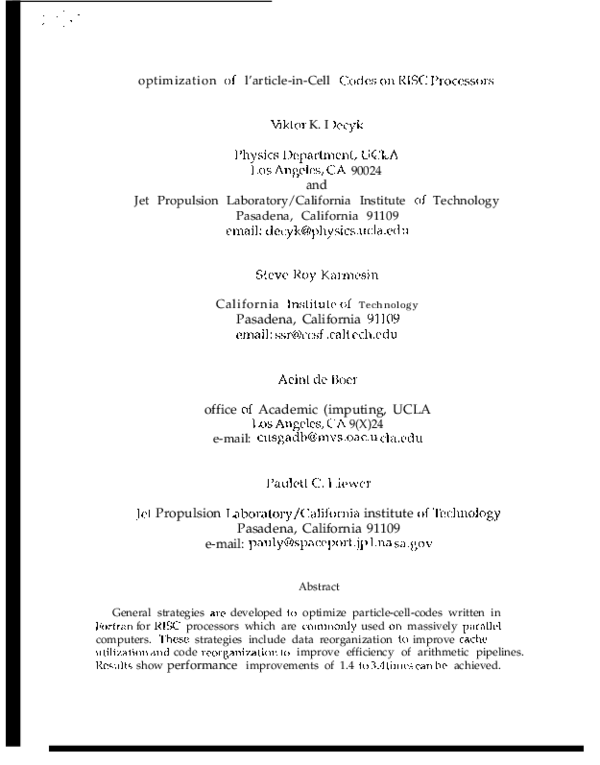 (PDF) Optimization of particle-in-cell codes on risc processors | Steve Karmesin - Academia.edu