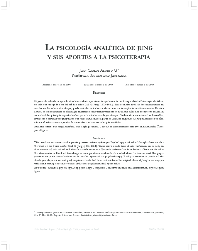 (PDF) La Psicologia Analitica de Jung y sus aportes a la psicoterapia 1
