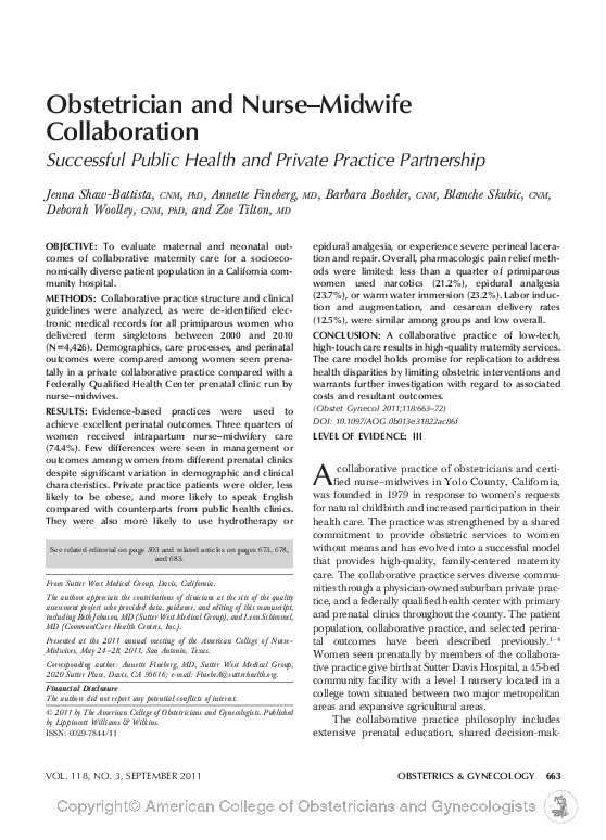 (PDF) Obstetrician and Nurse–Midwife Collaboration