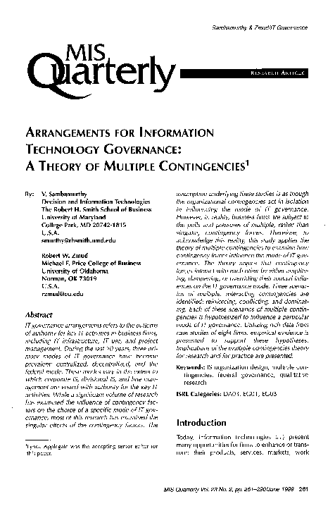 (PDF) Arrangements for Information Technology Governance: A Theory of ...