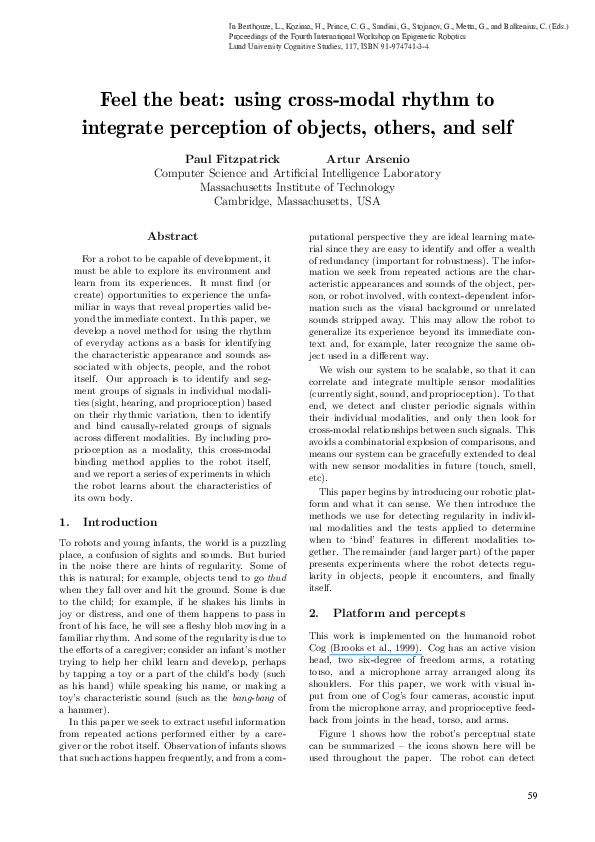 Pdf Feel The Beat Using Cross Modal Rhythm To Integrate Perception Of Objects Others And Self