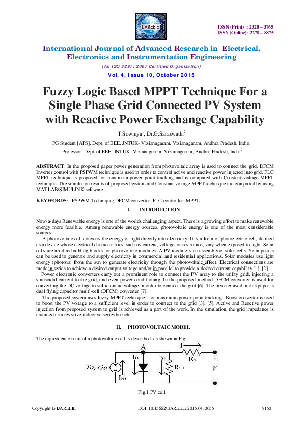 Fuzzy Logic Based Mppt Algorithm For A Grid Connected Pv System With 2817