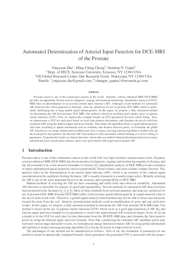 (PDF) Automated determination of arterial input function for DCE-MRI of the prostate | John ...