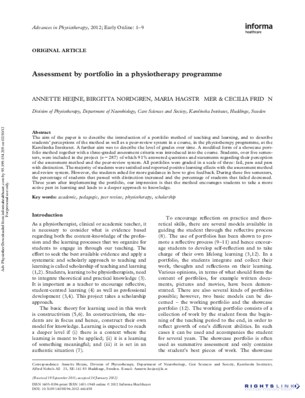 (PDF) Assessment by portfolio in a physiotherapy programme