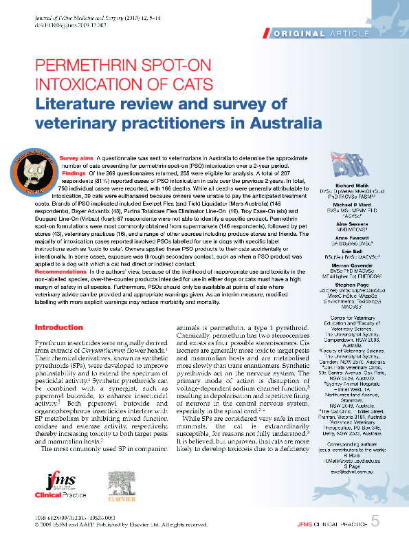(PDF) Permethrin spot-on intoxication of catsLiterature review and ...