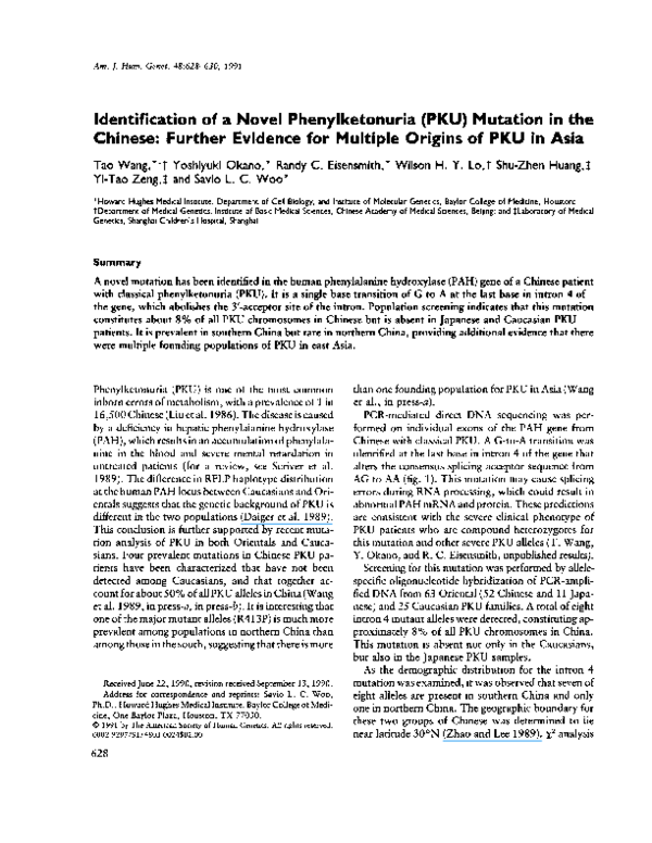 (PDF) Identification of a novel PKU mutation in Chinese: Further ...