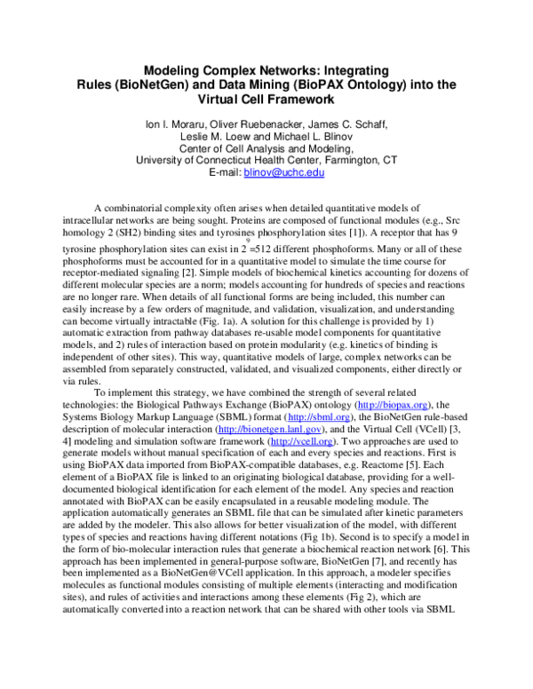 (PDF) Modeling Complex Networks: Integrating Rules (BioNetGen) and Data Mining (BioPAX Ontology ...