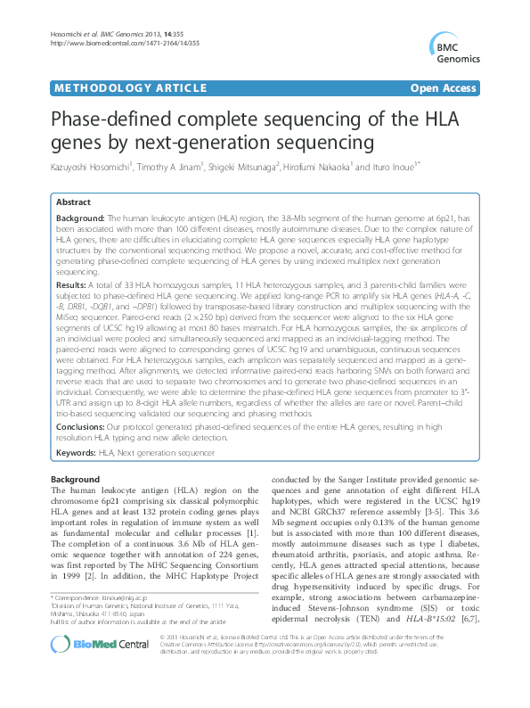 (PDF) Phase-defined complete sequencing of the HLA genes by next-generation sequencing