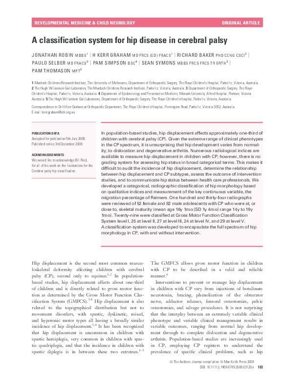 (PDF) A classification system for hip disease in cerebral palsy