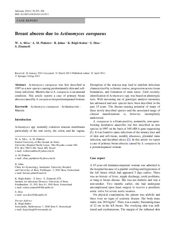 (PDF) Breast abscess due to Actinomyces europaeus