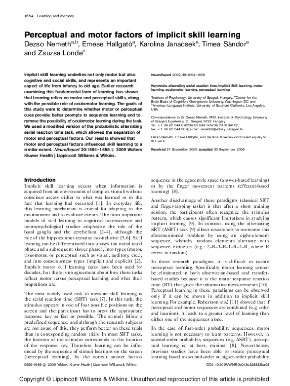 (PDF) Perceptual and motor factors of implicit skill learning