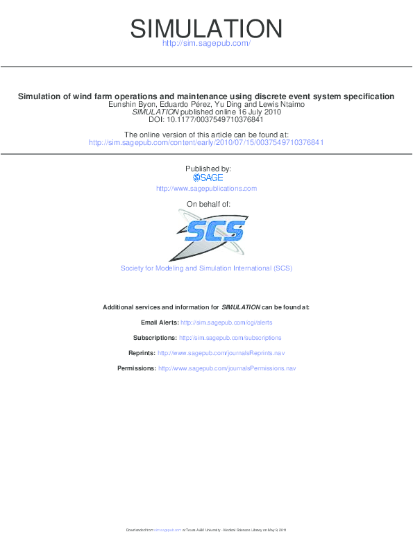 (PDF) Simulation of wind farm operations and maintenance using discrete event system specification