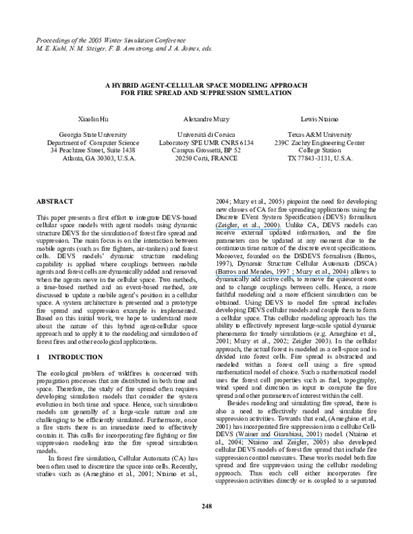 Pdf A Hybrid Agent Cellular Space Modeling Approach For Fire Spread