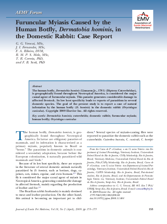 (PDF) Furuncular Myiasis Caused by the Human Botfly, Dermatobia hominis ...