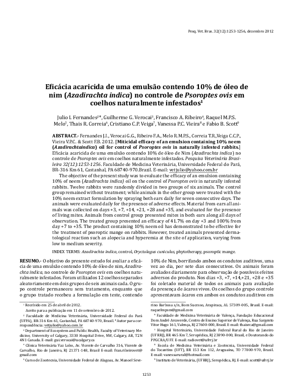 (PDF) Miticidal efficacy of an emulsion containing 10% neem ...