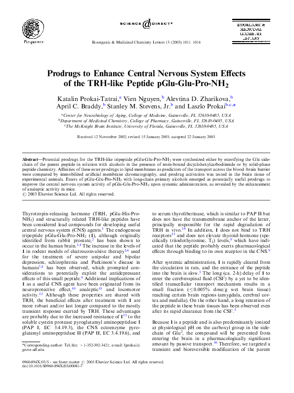 (PDF) Prodrugs to enhance central nervous system effects of the TRH ...