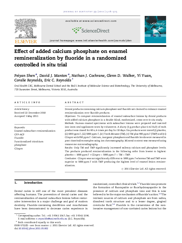 Pdf Effect Of Added Calcium Phosphate On Enamel Remineralization By