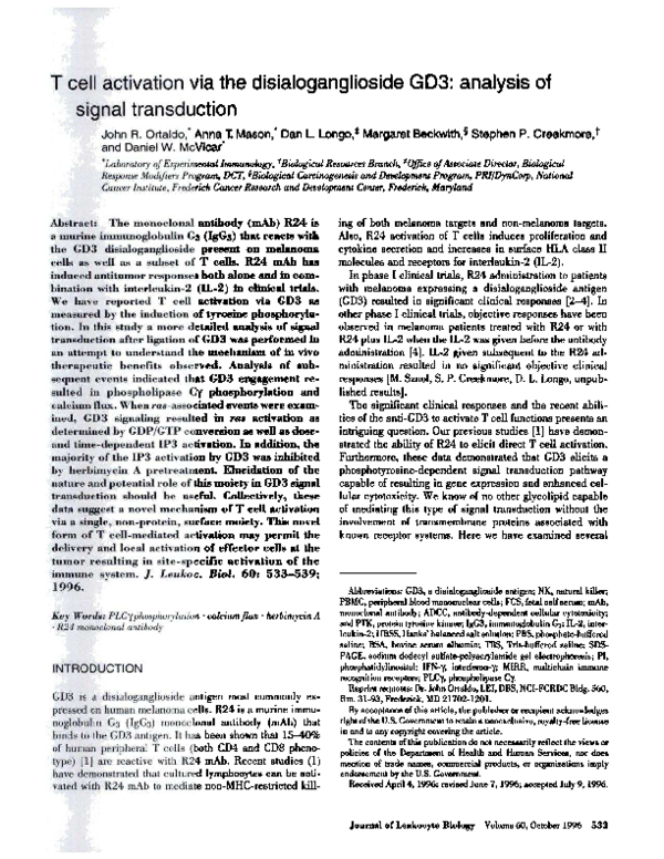 (PDF) T cell activation via the disialoganglioside GD3: Analysis of ...