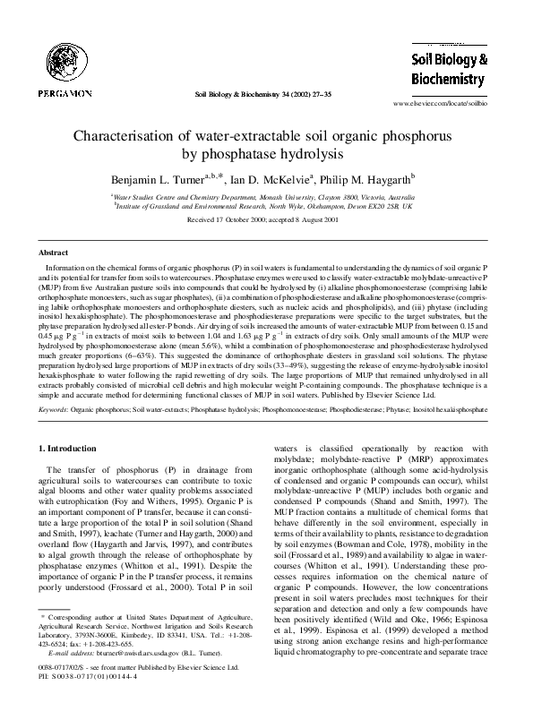 (PDF) Characterisation of water-extractable soil organic phosphorus by ...