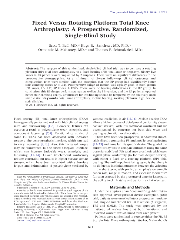 (PDF) Fixed Versus Rotating Platform Total Knee Arthroplasty: A ...