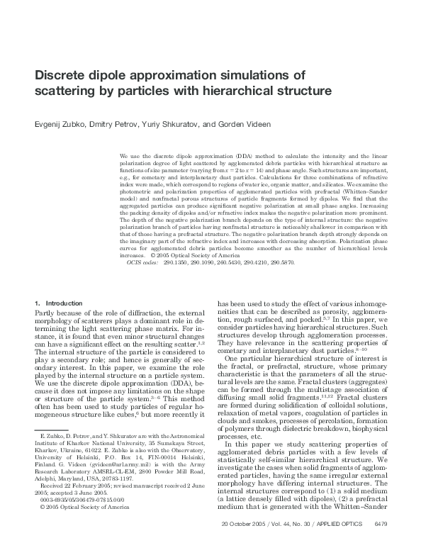 (PDF) Discrete dipole approximation simulations of scattering by particles with hierarchical ...
