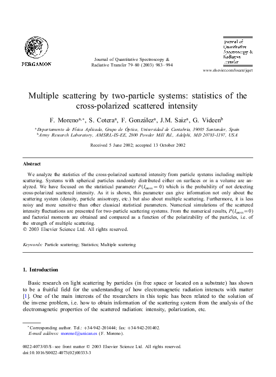 (PDF) Multiple scattering by two-particle systems: statistics of the ...