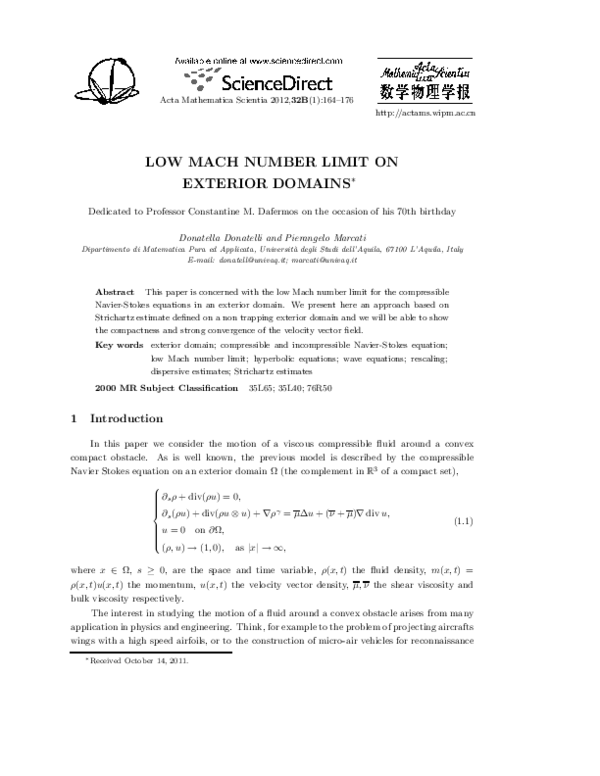 (PDF) Low Mach Number Limit in Exterior Domains