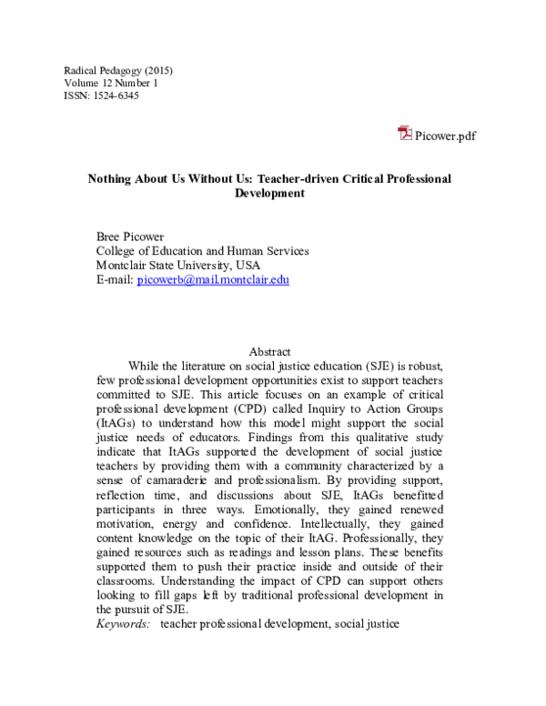 (PDF) Nothing About Us Without Us: Teacher-driven Critical Professional ...