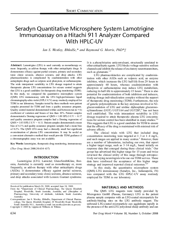 (PDF) Seradyn quantitative microsphere system lamotrigine immunoassay ...