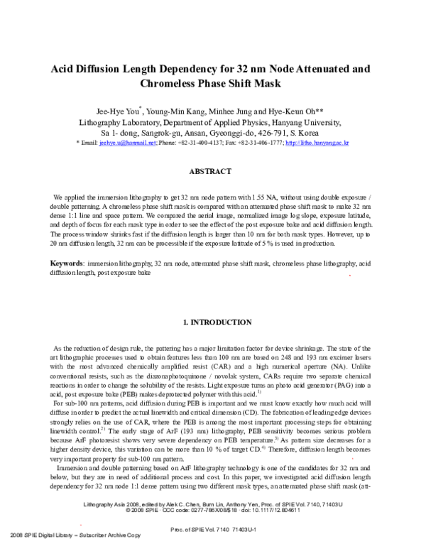 (PDF) Defect printability and inspectability of Cr-less phase-shift masks for the 70nm node ...