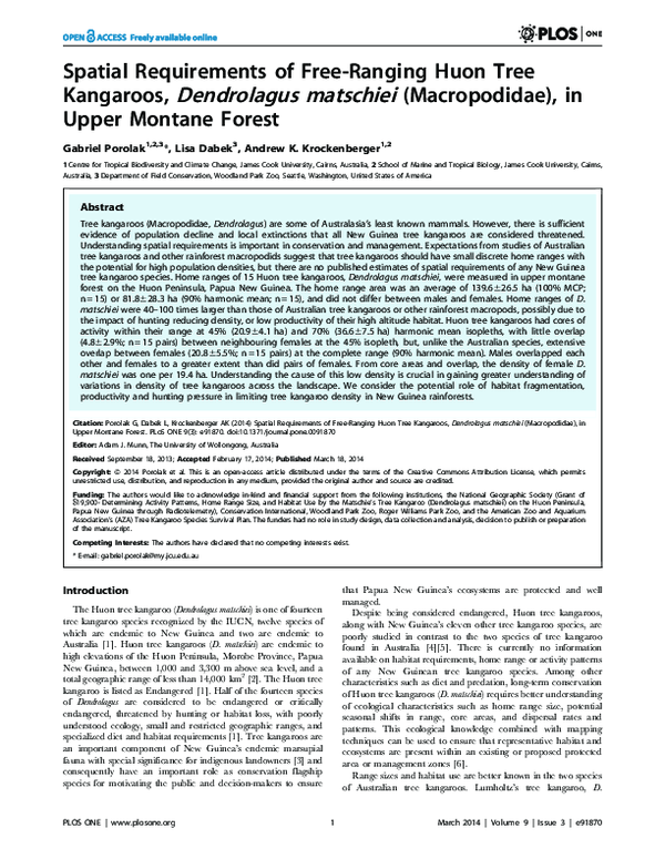 (PDF) Spatial requirements of free-ranging Huon tree kangaroos ...