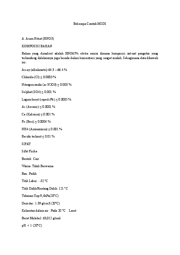 (DOC) Beberapa Contoh MSDS