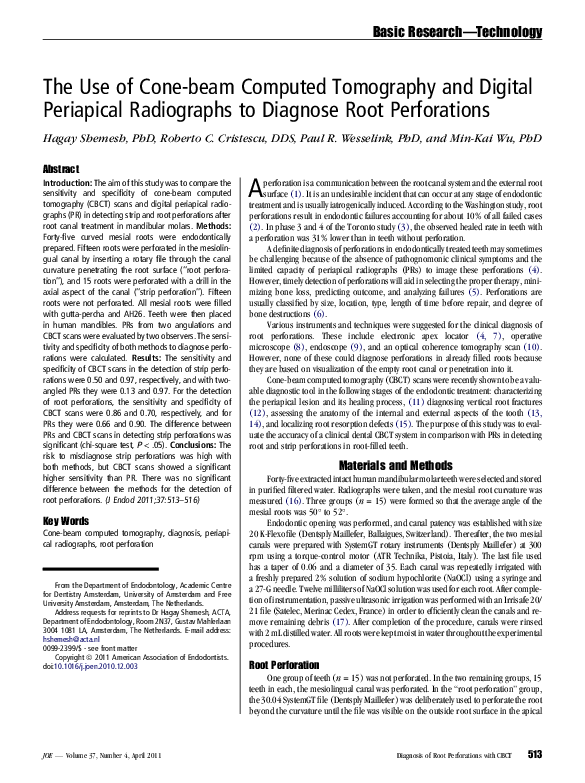 Pdf The Use Of Cone Beam Computed Tomography And Digital Periapical Radiographs To Diagnose