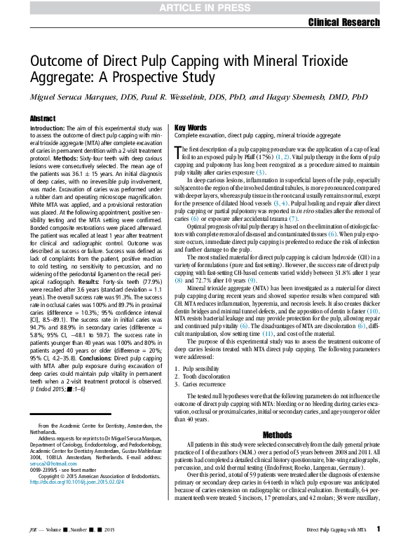 (PDF) Outcome of Direct Pulp Capping with Mineral Trioxide Aggregate: A ...