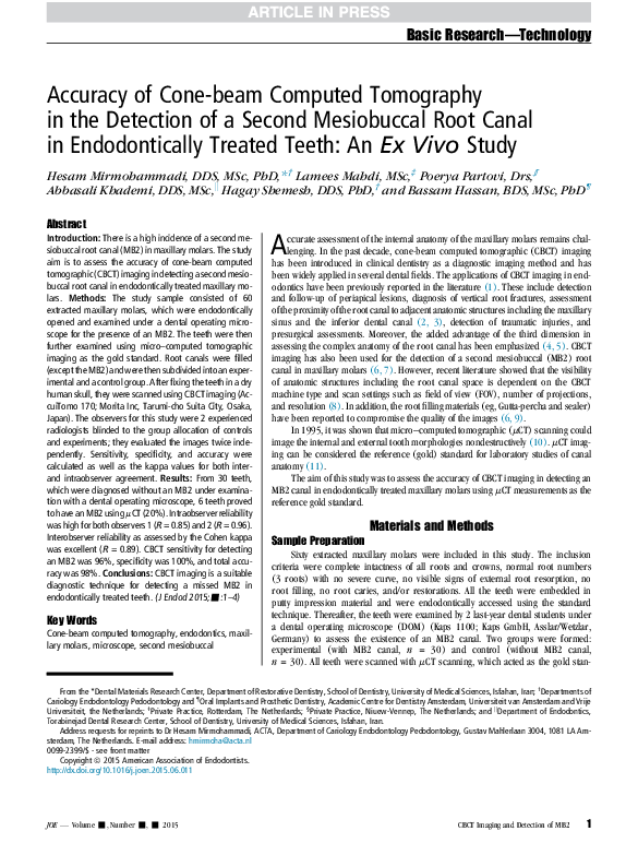 (PDF) Accuracy of Cone-beam Computed Tomography in the Detection of a ...