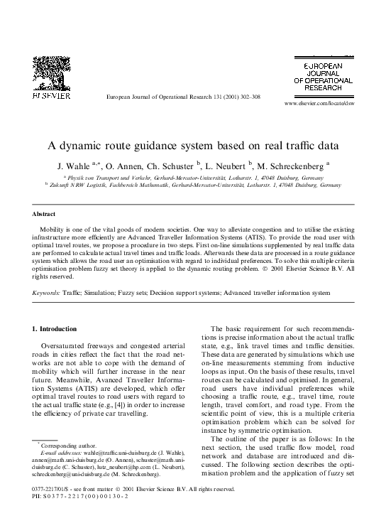 (PDF) A dynamic route guidance system based on real traffic data