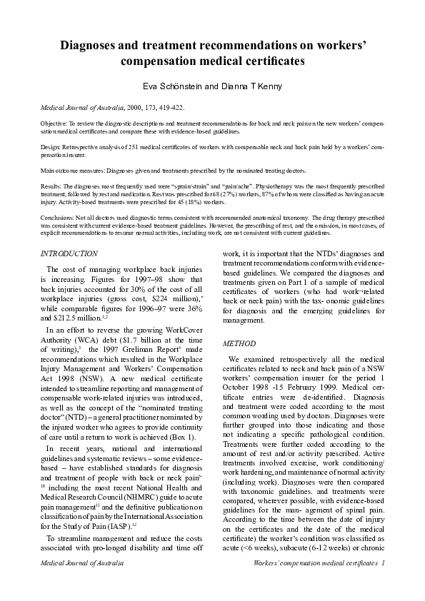 (PDF) Diagnoses and treatment recommendations on workers' compensation ...