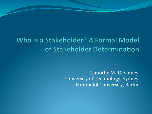 (PDF) Who is a Stakeholder? A Formal Model of Stakeholder Determination