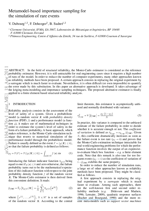 (PDF) Metamodel-based importance sampling for the simulation of rare events