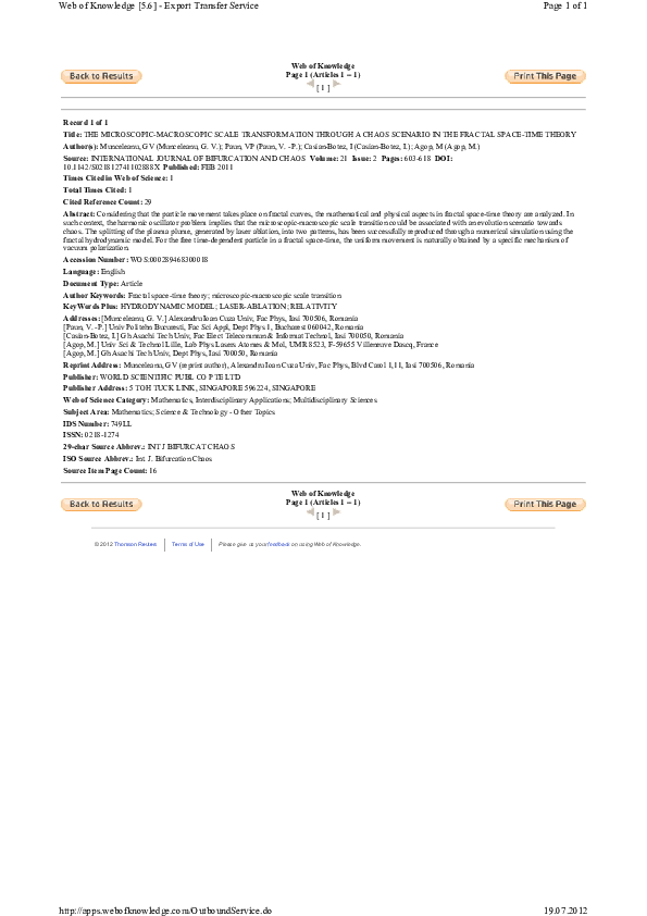 (PDF) THE MICROSCOPIC-MACROSCOPIC SCALE TRANSFORMATION THROUGH A CHAOS SCENARIO IN THE FRACTAL ...