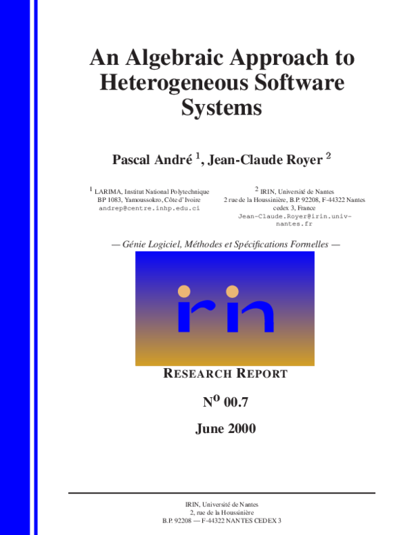 (PDF) An Algebraic Approach to Heterogeneous Software Systems