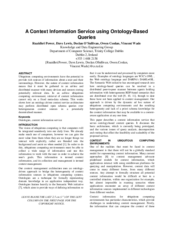 (PDF) A context information service using ontology-based queries